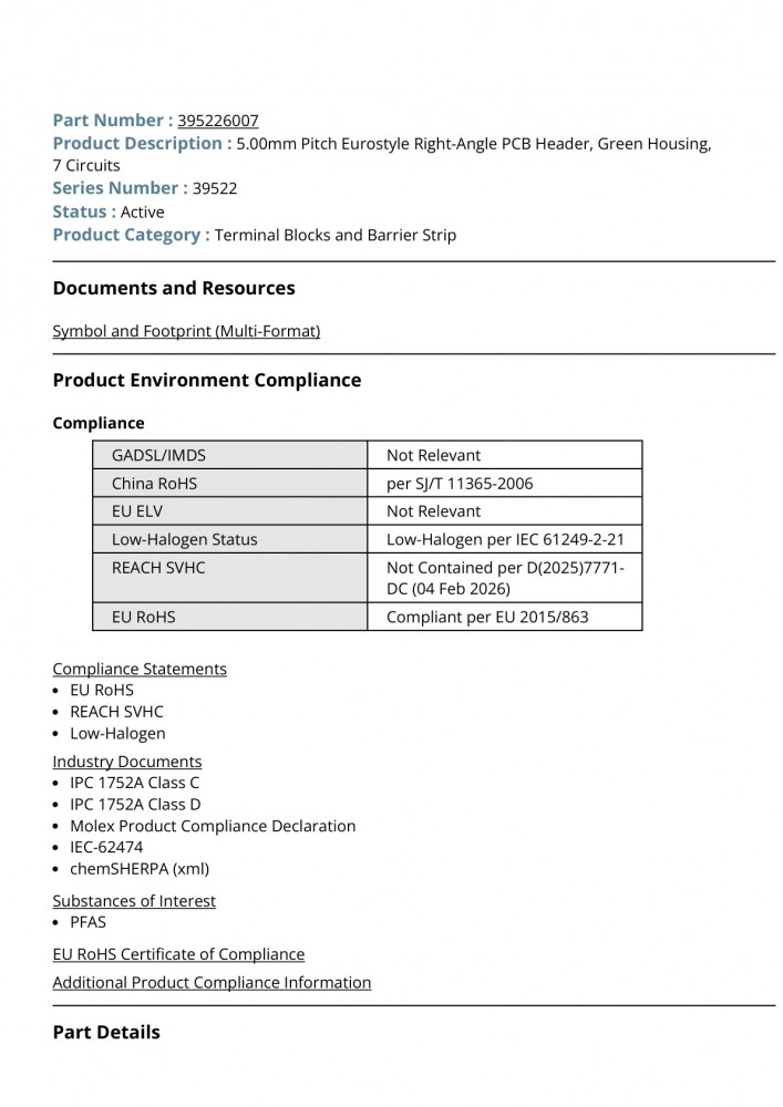 MOLEX 395226007 document page 1