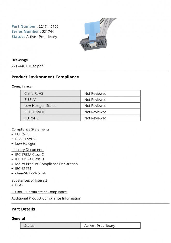 MOLEX 2217440750 product drawing, page 1