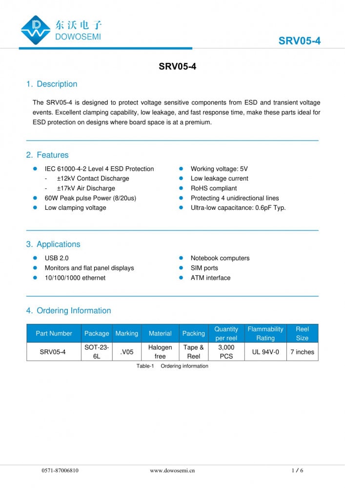 SRV05-4 datasheet page 1