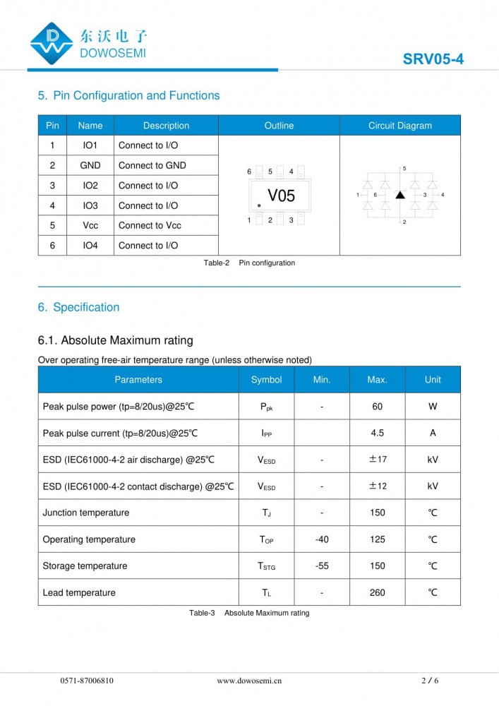 SRV05-4 datasheet page 2
