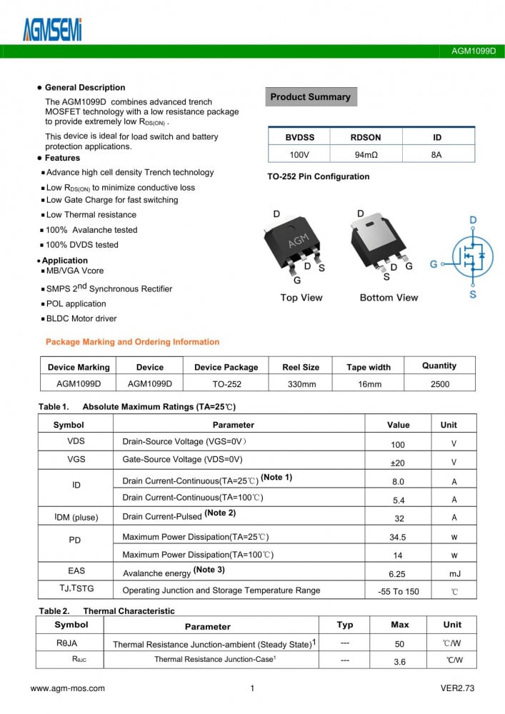 AGM1099D datasheet page 1