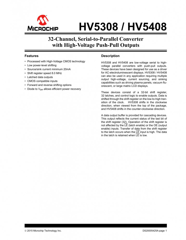 HV5408 technical document page 1
