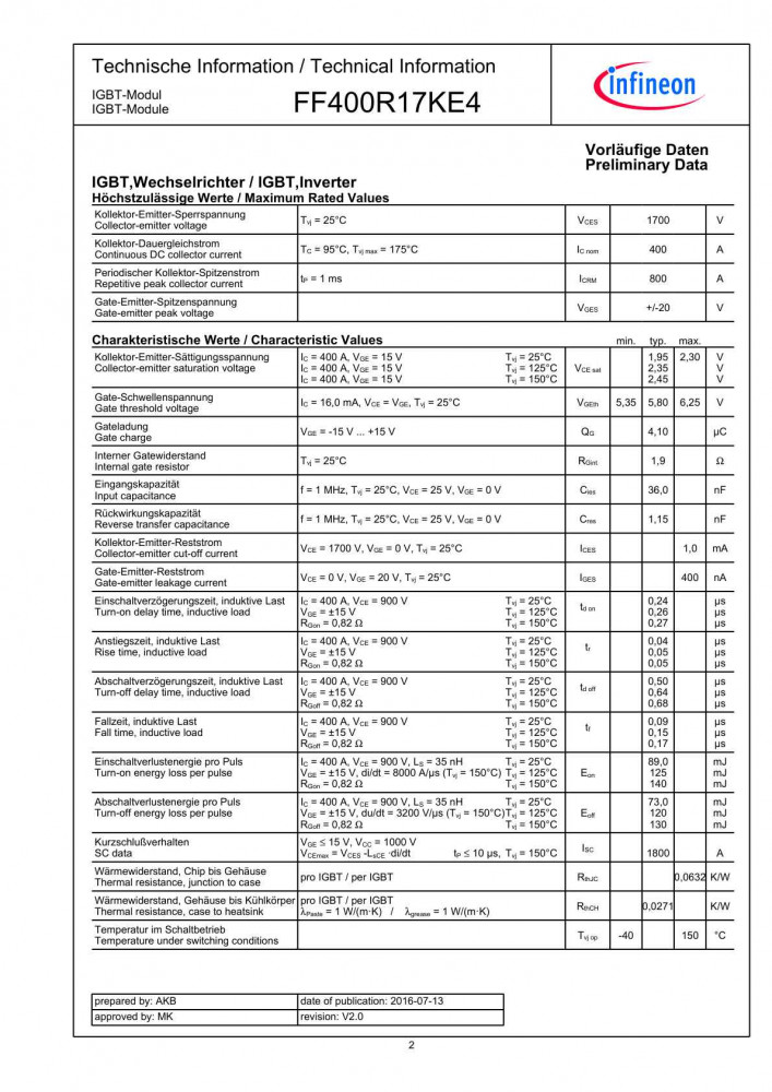 FF400R17KE4 technical document page 2