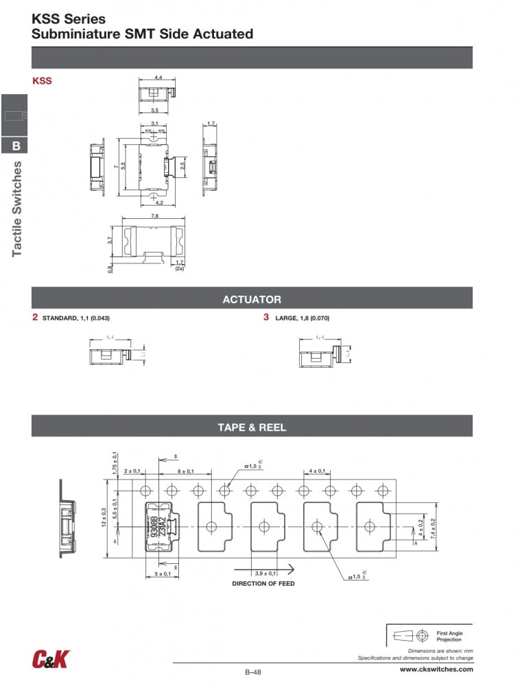 C&K KSS231GLFS datasheet page 2