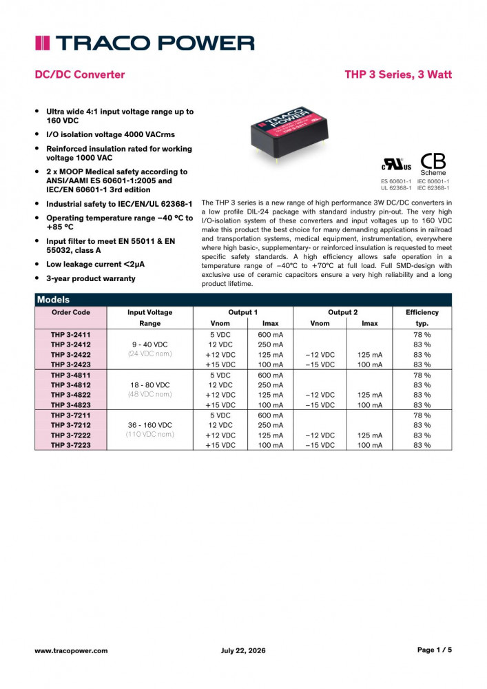 THP 3 series datasheet page 1