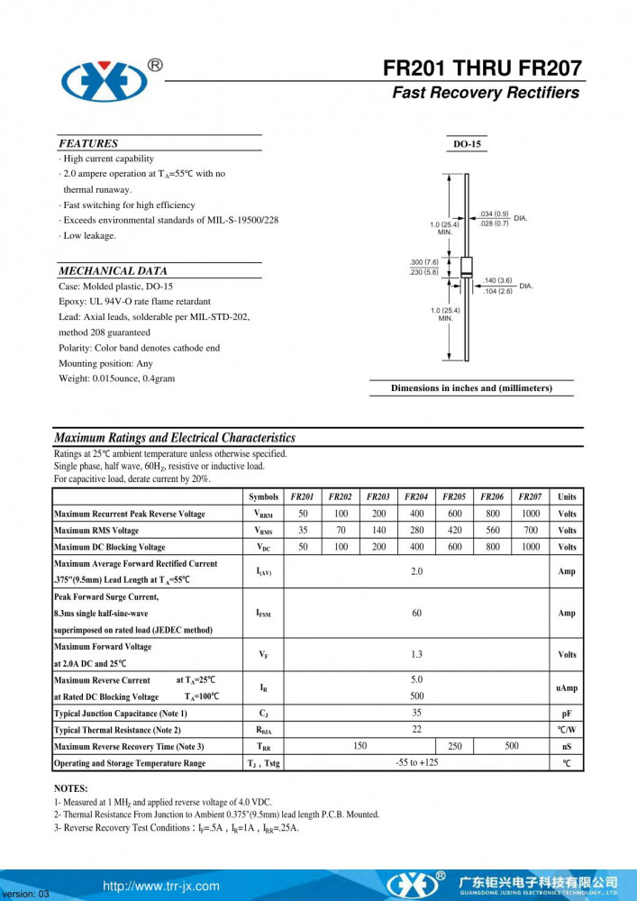 JUXING FR207 datasheet page 1