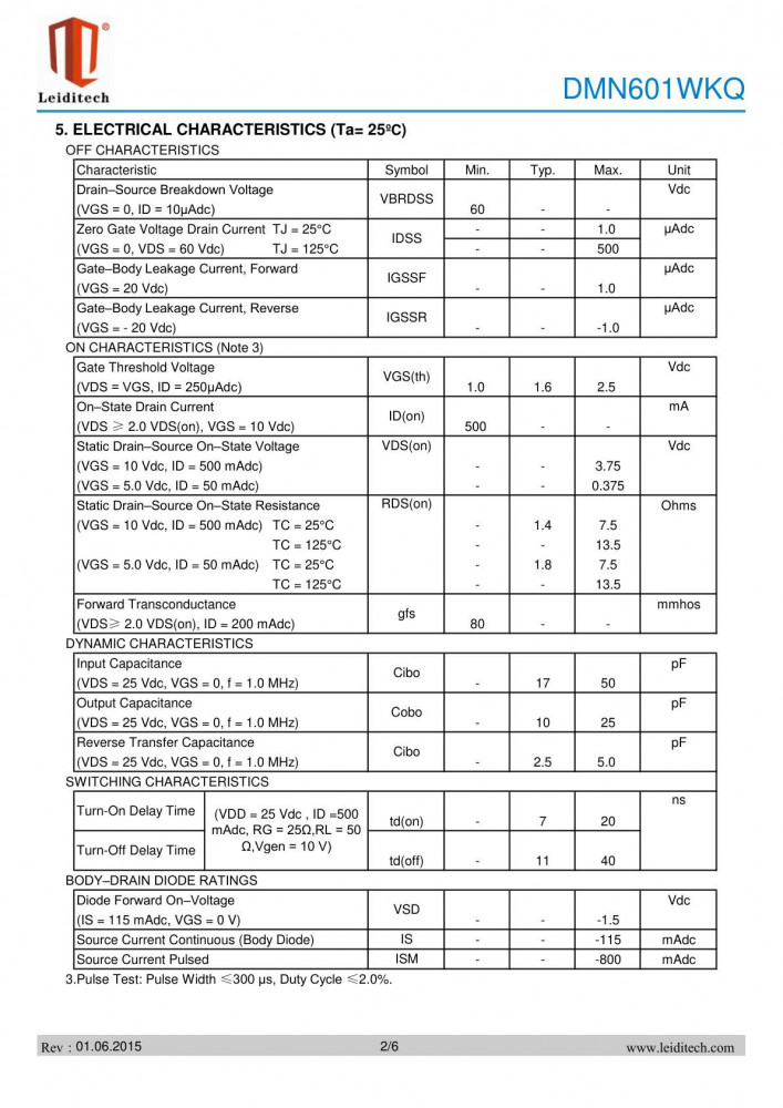 DMN601WKQ datasheet page 2