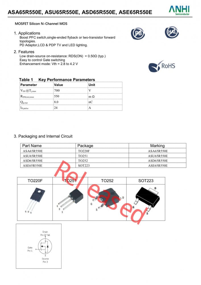 ASU65R550E datasheet page 1