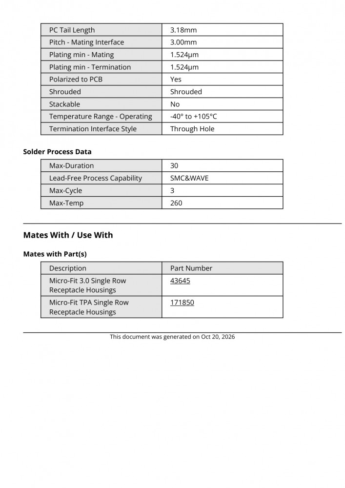 Technical document page 4 for MOLEX 436500927