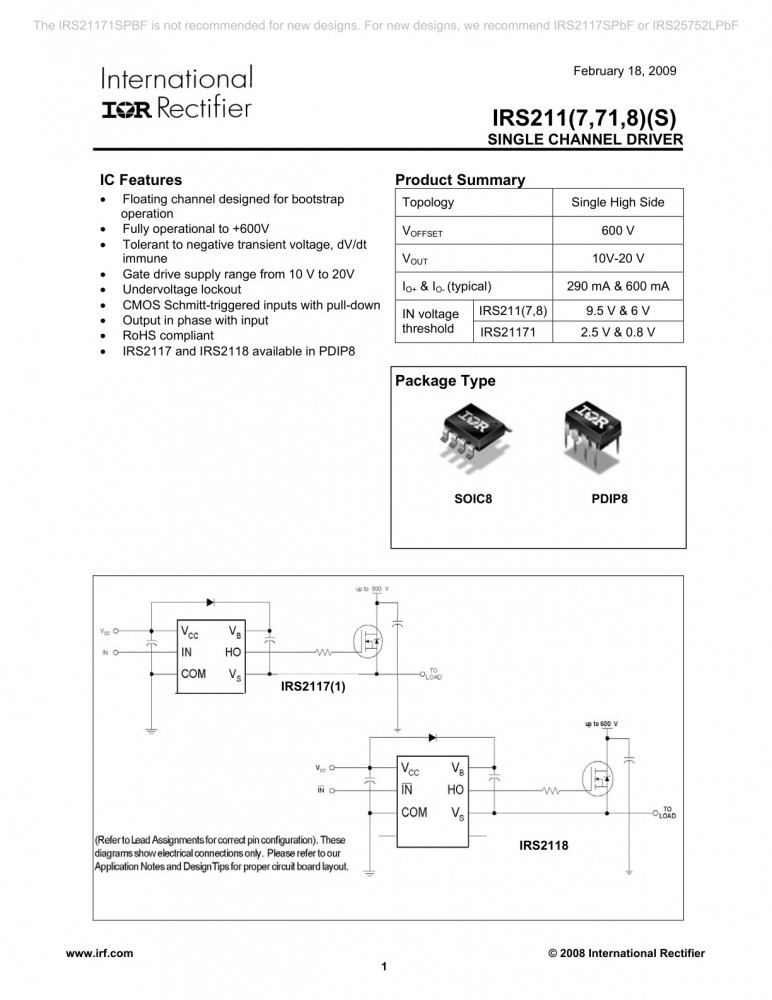 IRS2118 datasheet page 1