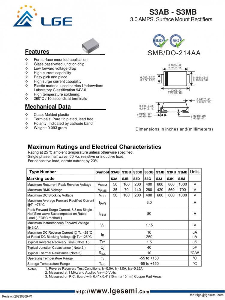 LGE S3J datasheet page 1