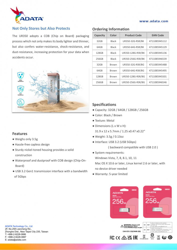 ADATA UR350 product document, page 2