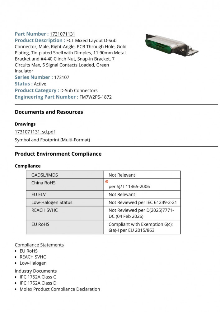 MOLEX 1731071131 drawing image, page 1