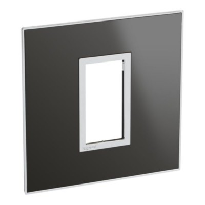 Arteor - British standard plate for switched sockets 1 gang - Glossy stainless steel - Black finish - For 5A 13A socket outlet