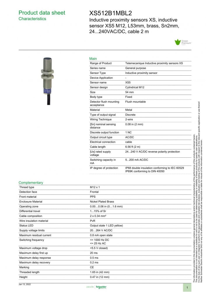 XS512B1MBL2 technical document page 1