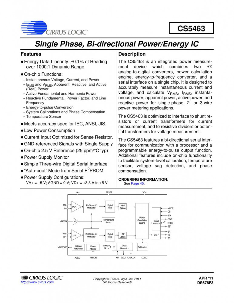 CS5463 datasheet page 1