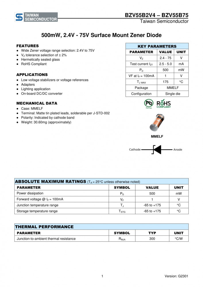 BZV55B30 datasheet page 1