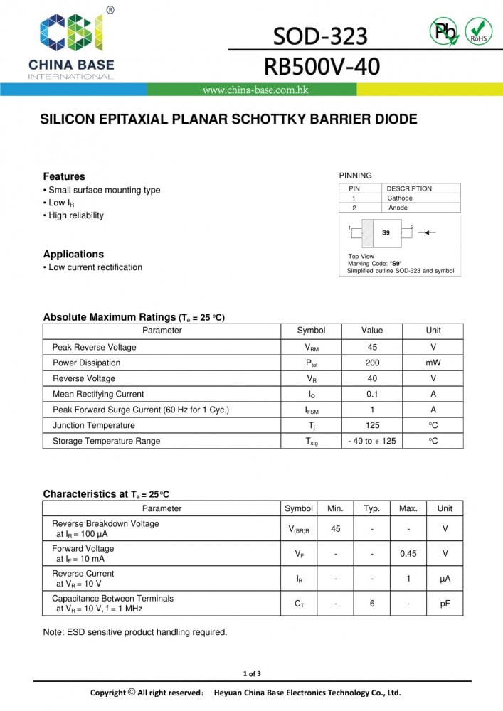 RB500V-40 technical document page 1