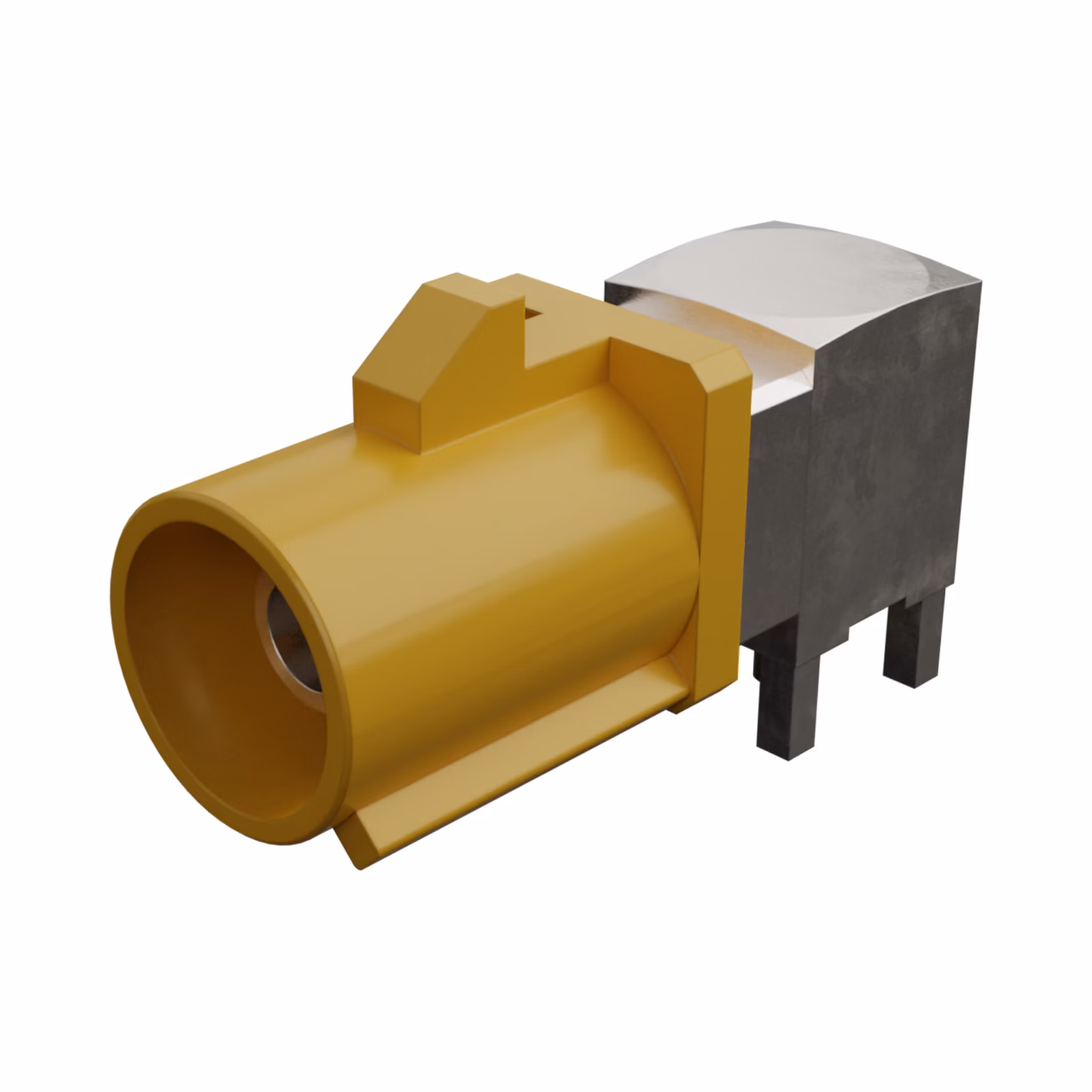 FAKRA Jack, Right-Angle, PCB Receptacle, Through Hole, Brass Body, Tin (Sn) Plated, Keying Code K, Curry Yellow, 50 Ohms for sale