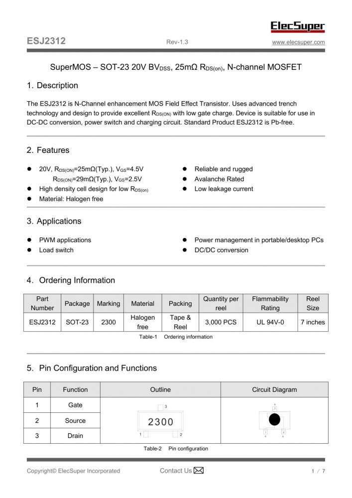 ESJ2312 datasheet page 1