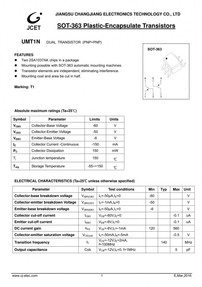 UMT1N datasheet page 1