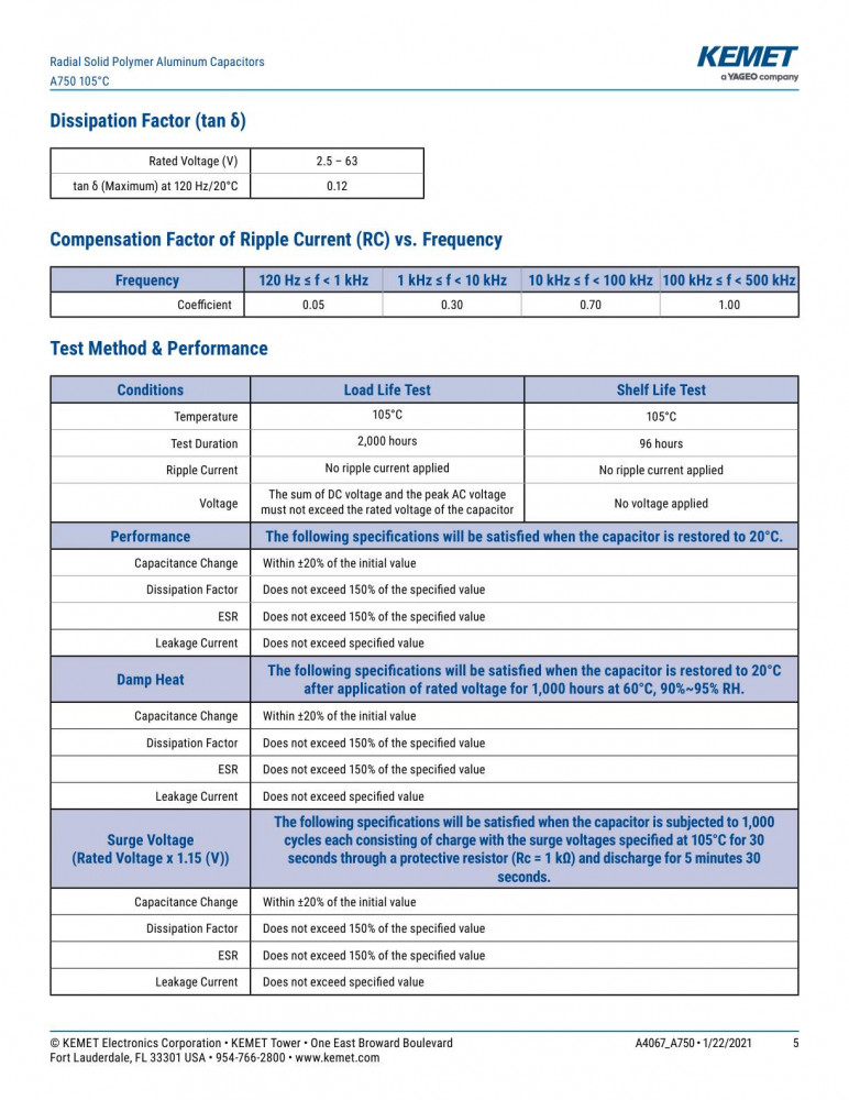 KEMET A750 datasheet page 5