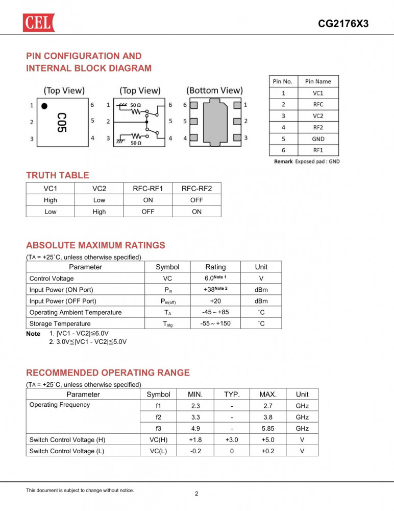 CG2176X3 datasheet page 2
