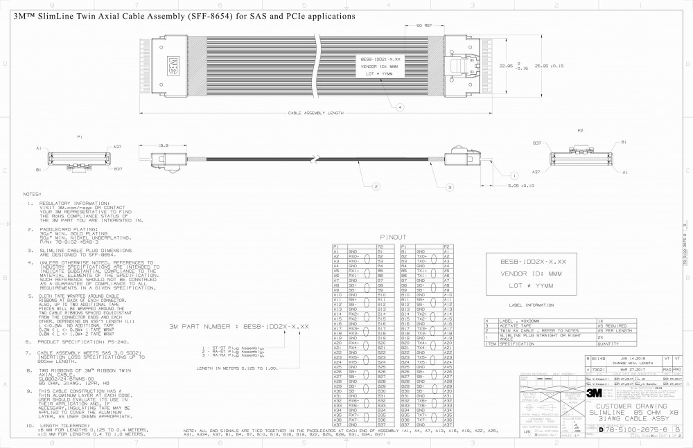 3M SlimLine Twin Axial Cable Assembly technical document page 1