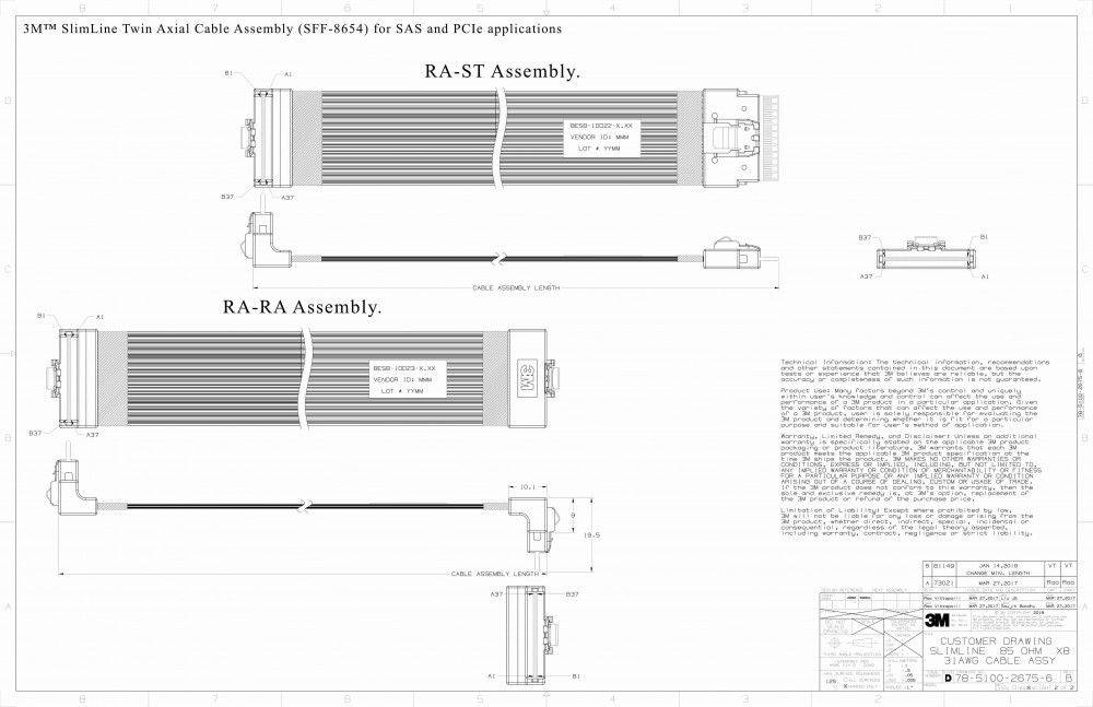 3M SlimLine Twin Axial Cable Assembly technical document page 2