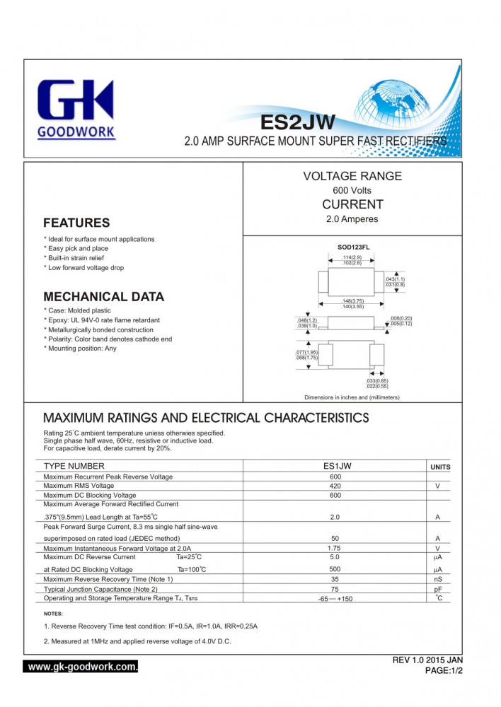 GOODWORK ES2JW datasheet page 1