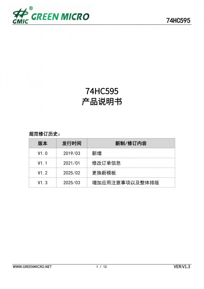 GM74HC595DR datasheet page 1