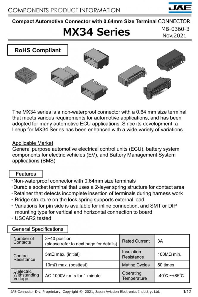 MX34 series datasheet page 1