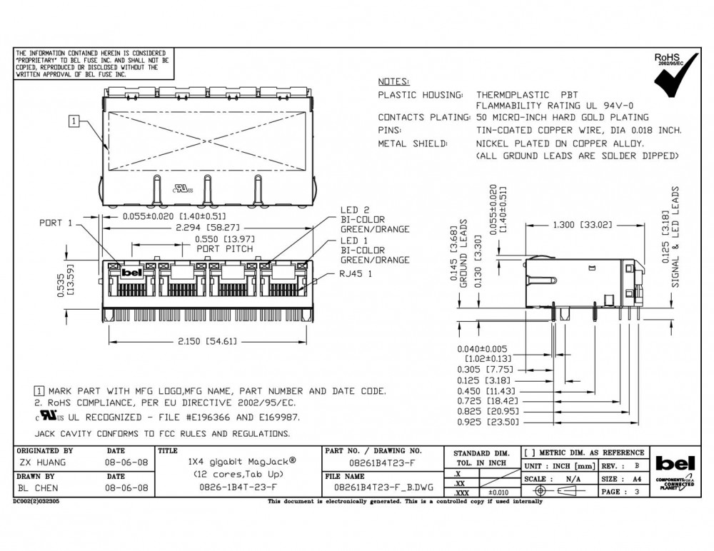 Bel Fuse 0826-1B4T-23-F technical drawing page 2