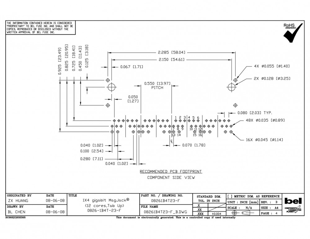 Bel Fuse 0826-1B4T-23-F technical drawing page 3