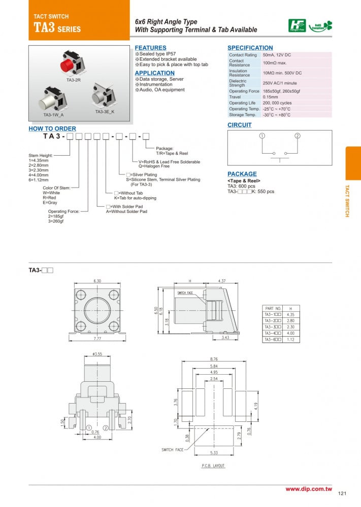 Diptronics TA3 series datasheet page 1
