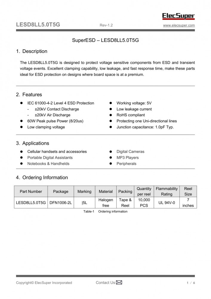 LESD8LL5.0T5G-ES datasheet page 1