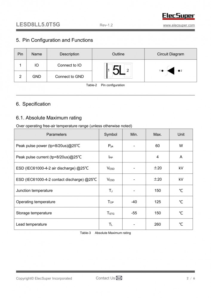 LESD8LL5.0T5G-ES datasheet page 2
