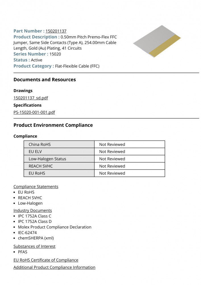 MOLEX 150201137 product specification page 1