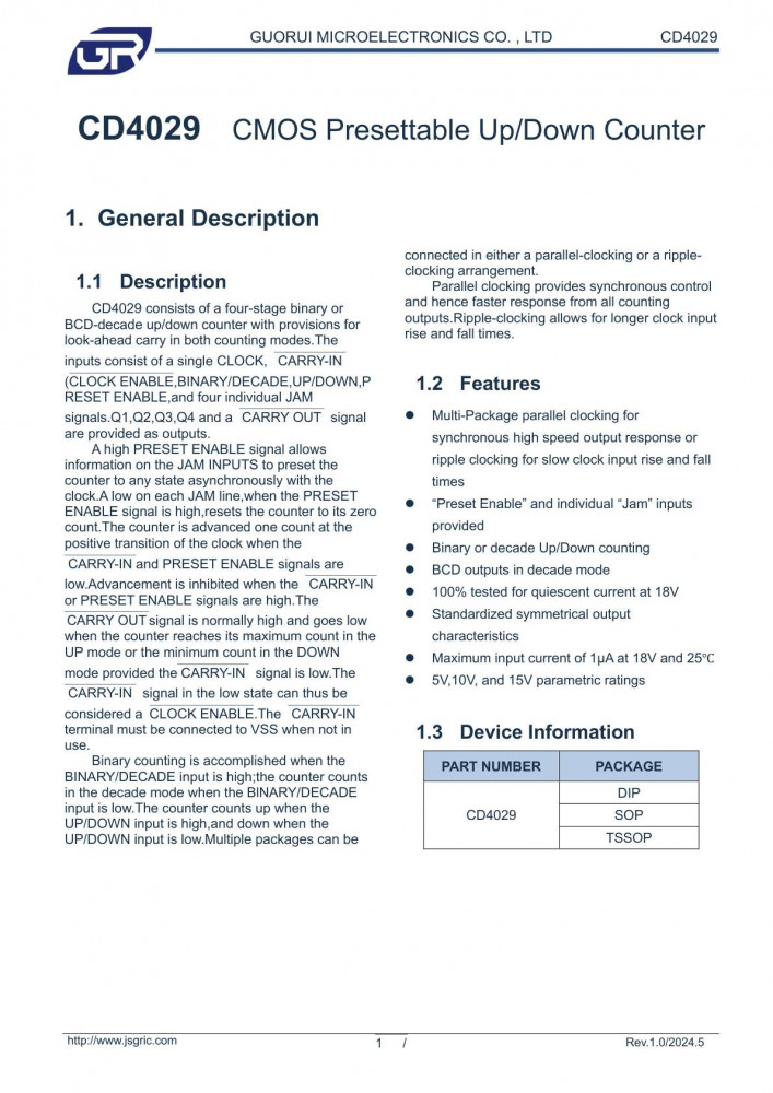 CD4029 datasheet page 1
