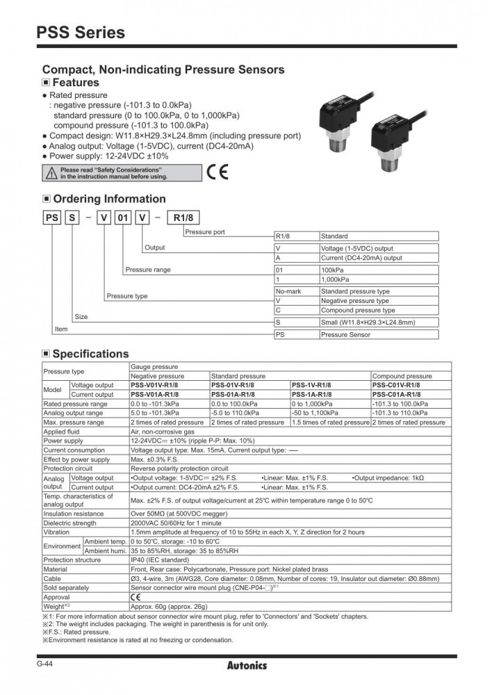 Autonics PSS-V01A-R1/8 technical document page 1