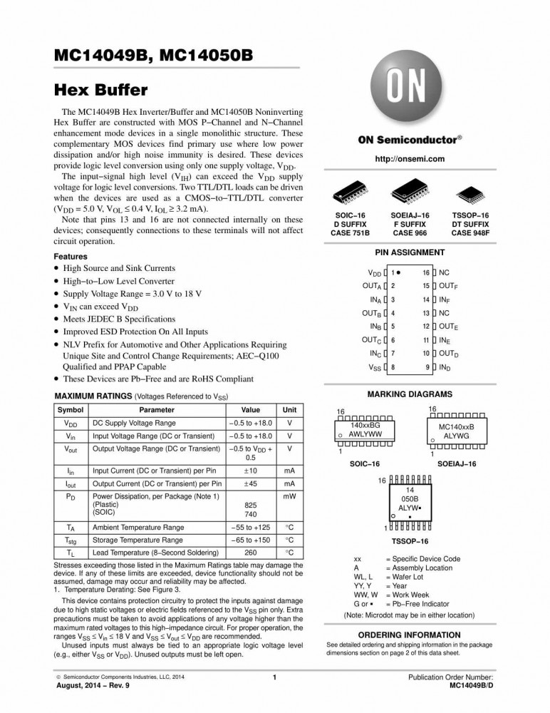 MC14049B document page 1