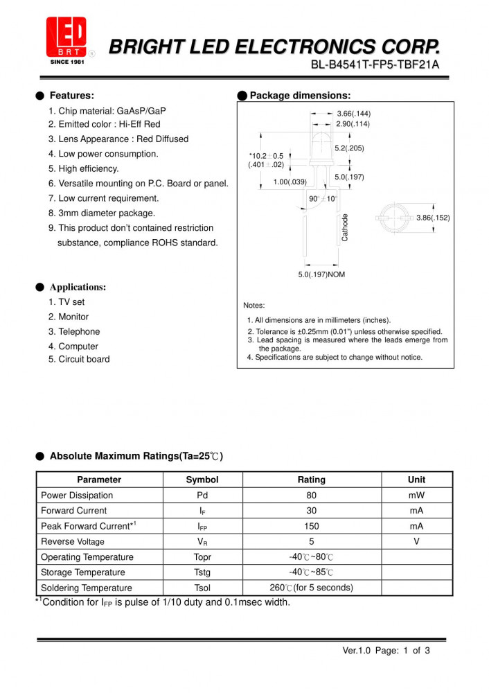 BL-B4541T-FP5-TBF21A technical document page 1