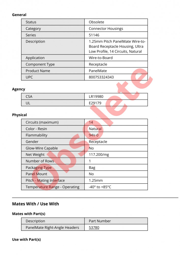 MOLEX 511461400 product documentation page 2