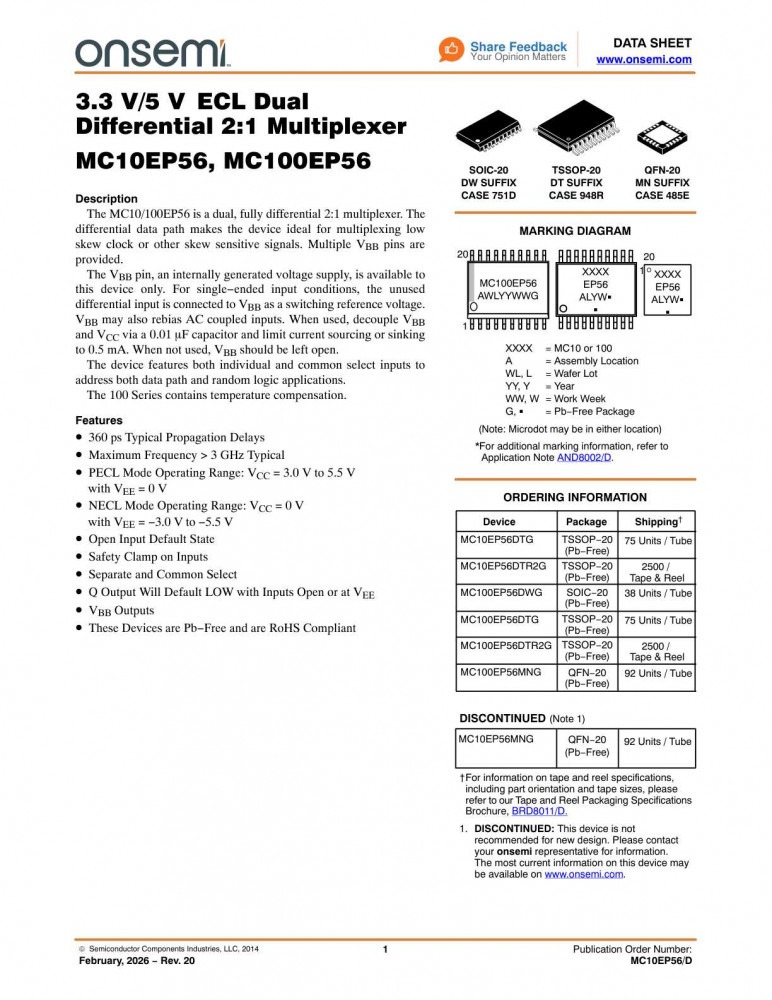 MC100EP56 technical document page 1