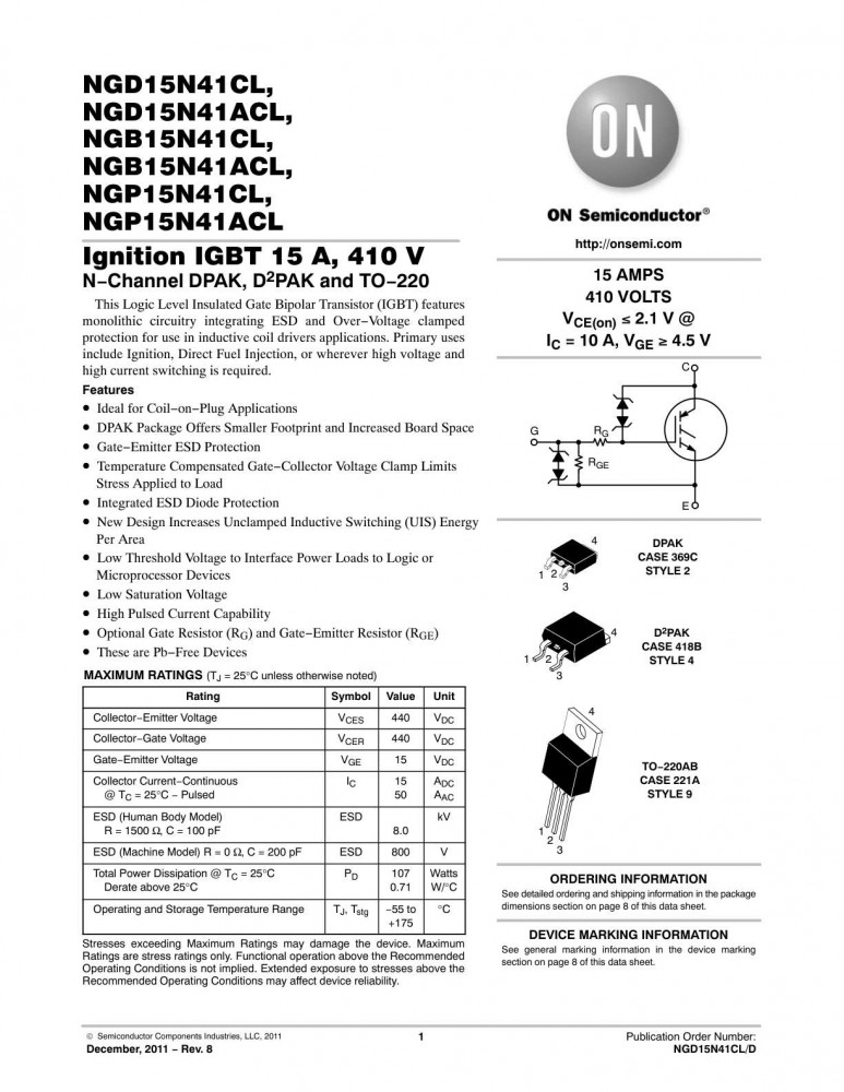 NGD15N41ACLT4G datasheet page 1