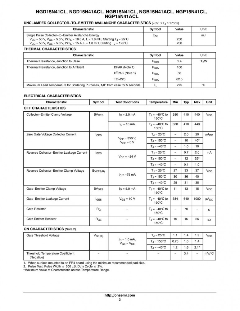 NGD15N41ACLT4G datasheet page 2