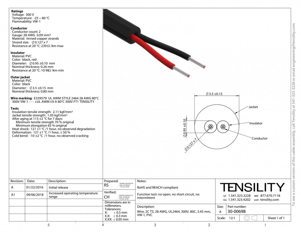30-00698 product drawing and specification page