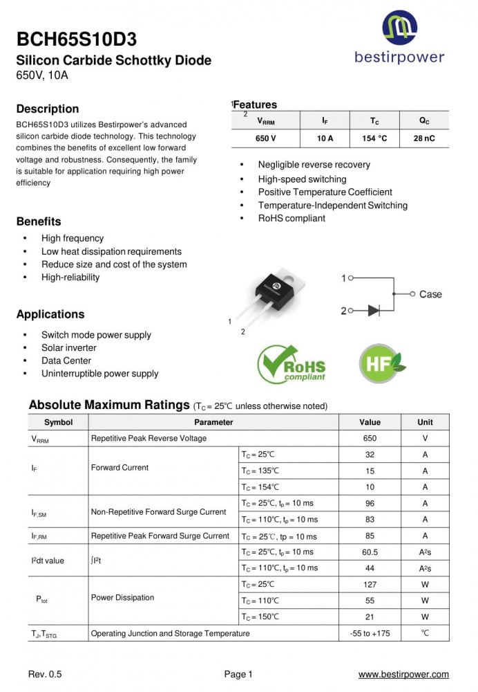 BCH65S10D3 datasheet page 1