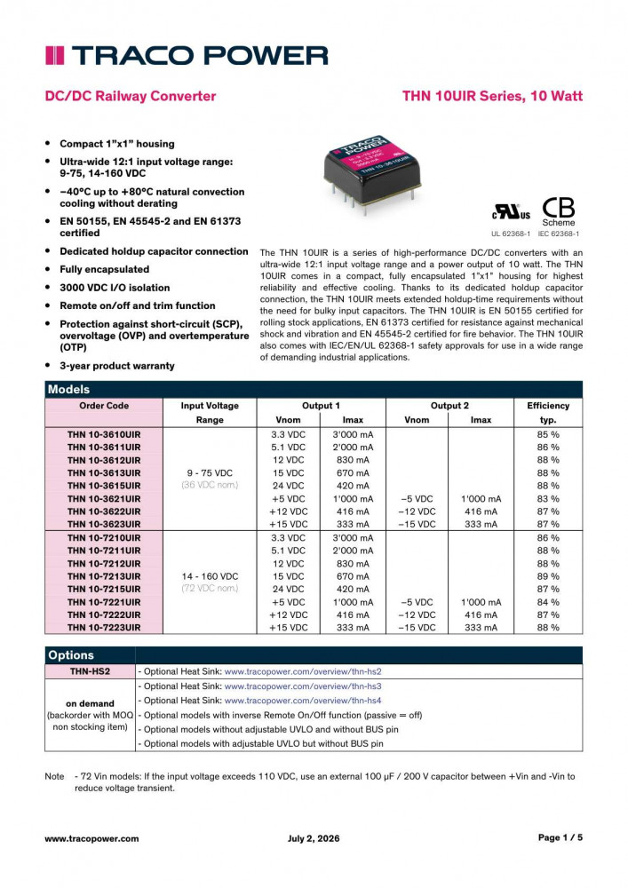 THN 10UIR technical document page 1