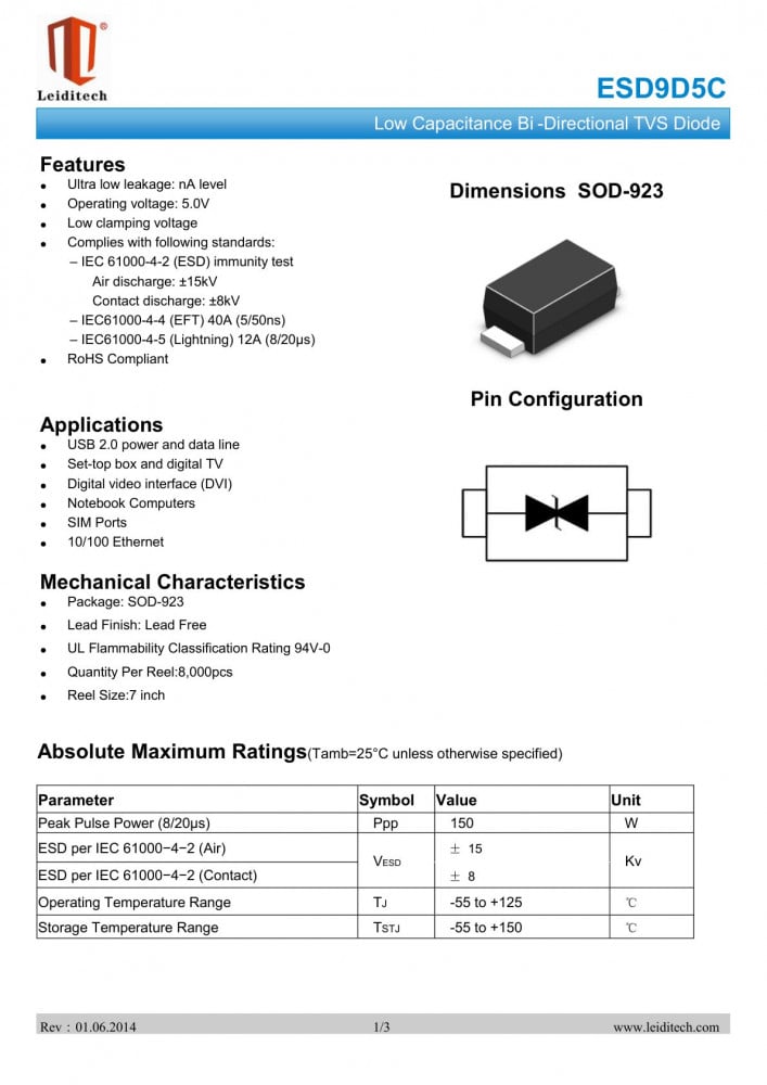 ESD9D5C datasheet page 1
